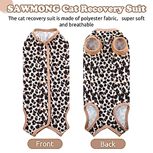 SAWMONG Cat Recovery Suit After Surgery Recovery Shirt Breathable E-Collar Alternative Non-Lick Pet Body Suit,Brow Leopard L