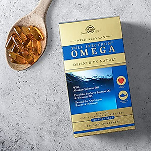 Solgar Wild Alaskan Full Spectrum Omega Softgels Supports Heart Brain Bone and Skin Health Provides Vitamin D3 Rich Source of EPA DHA Non GMO Gluten & Dairy Free 60 Servings, 120 Count