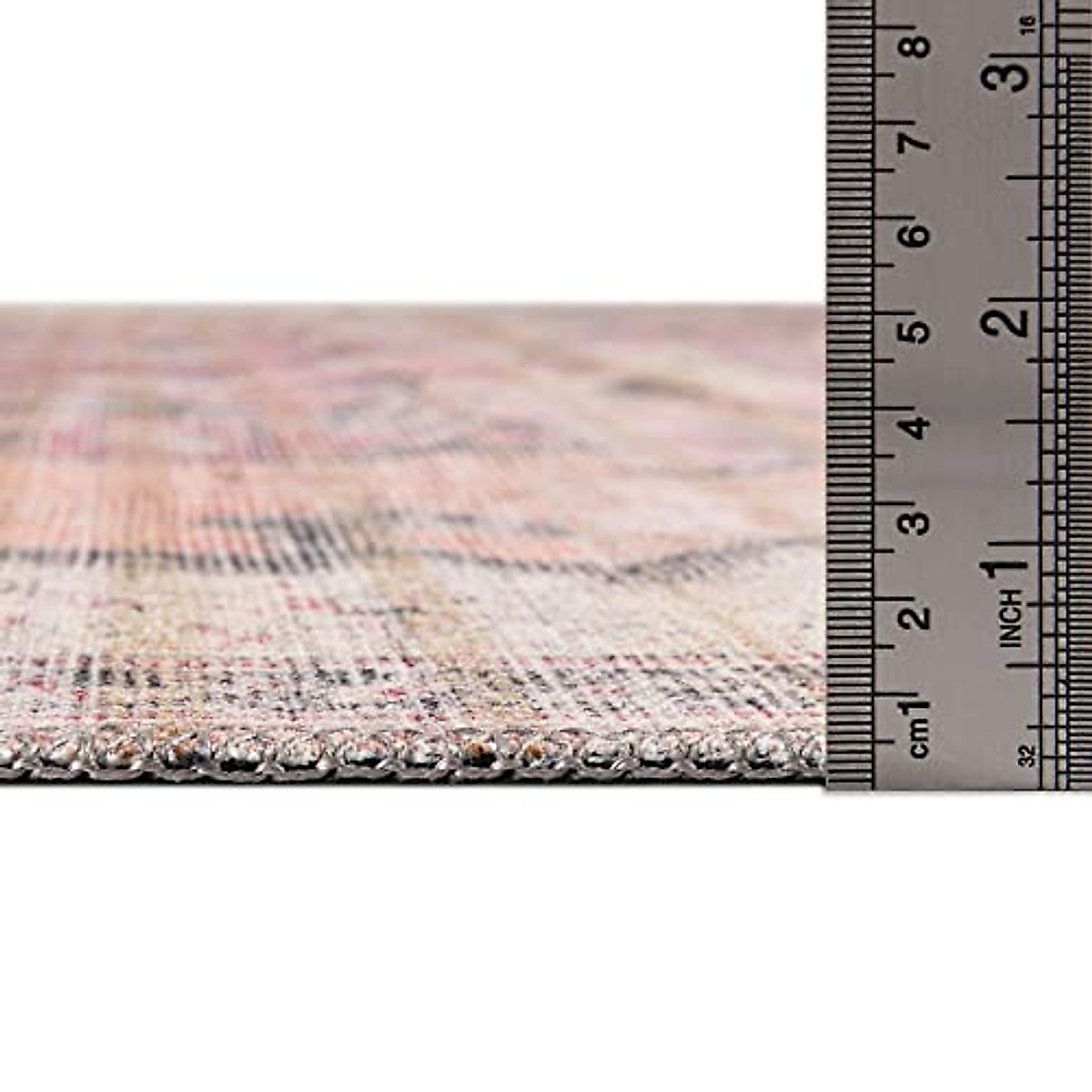 Rugs.com Nostalgia Washable Collection Rug – 2' 7 x 12' Runner Beige Pink Flatweave Perfect for Hallways, Entryways