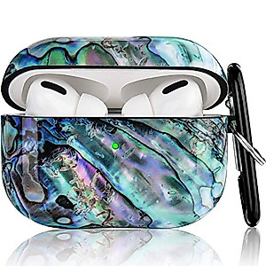 CAGOS Compatible with Airpods Pro Case, Cute Marble Protective Hard Case Skin Cover Portable & Shockproof with Keychain Accessories for Apple Airpods Pro Charging Case (Turquoise Blue)