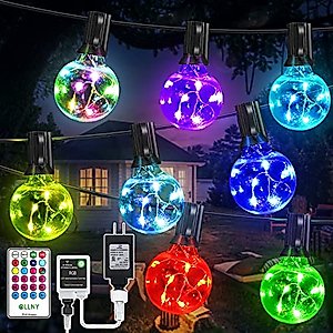 Ollny G40 30FT Outdoor String Lights, Waterproof RGB Color Changing Hanging Lights with 30 Edison + 2 Spare LED Bulbs, Shatterproof Outside Lights for Patio Camper Garden Porch
