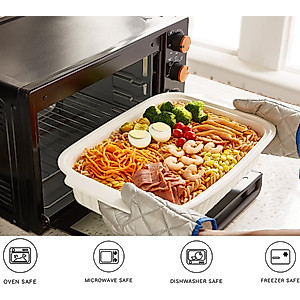 Casserole Dish with Lid, 5.6 Quart Covered Casserole Dish Cookware, 9x13.5 Deep Baking Dish for Oven,Lasagna Pan Ceramic Bakeware for Baking, Easy to Clean, White