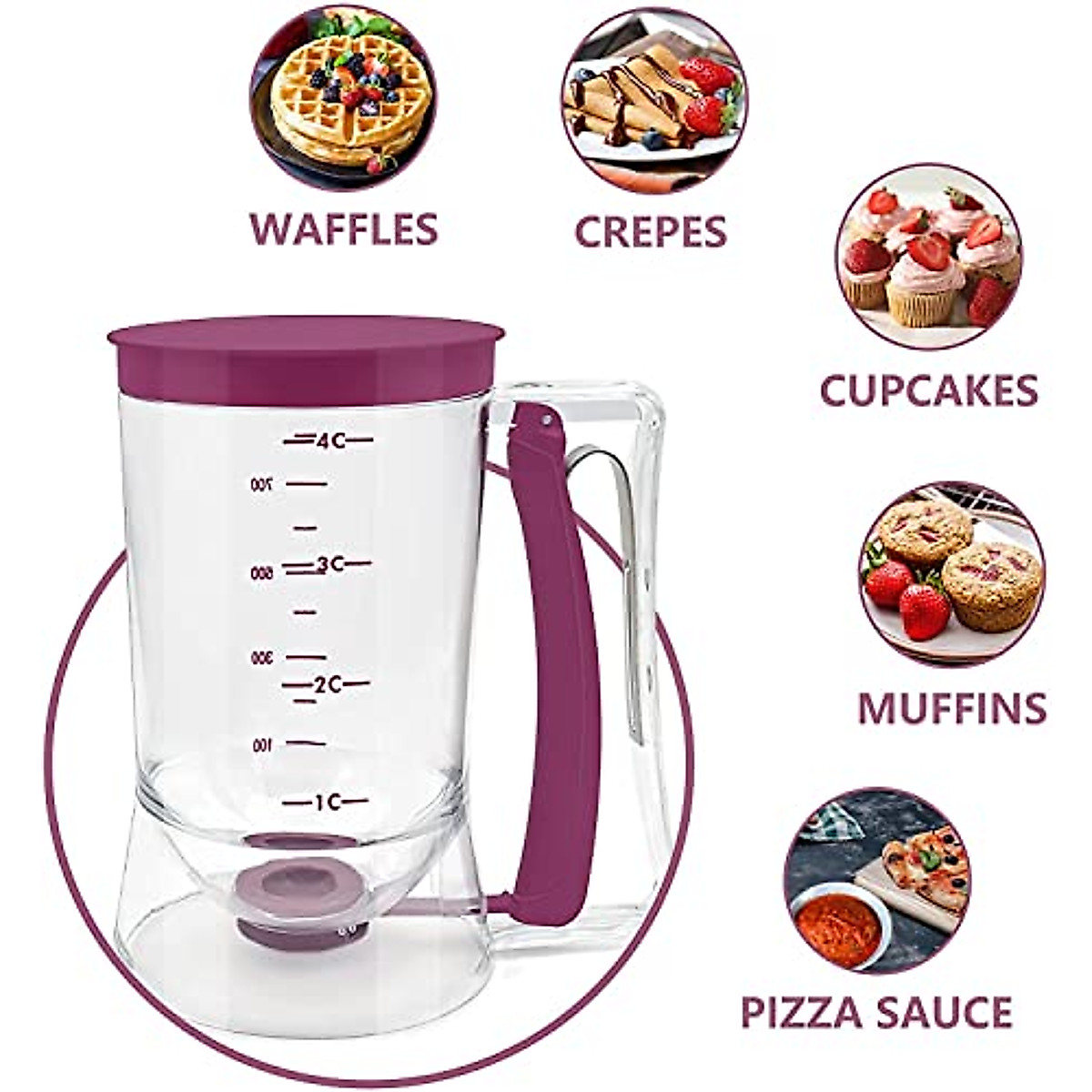 Toparad Pancake Cupcake Batter Dispenser, Bakeware Maker with Measuring Label, Perfect Baking Tool for Cupcakes, Waffles, Muffin Mix, Cake or Any Baked Goods
