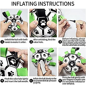 QDAN Dog Toys Soccer Ball with Straps, Interactive Dog Toys for Tug of War, Puppy Birthday Gifts, Dog Tug Toy, Dog Water Toy, Durable Dog Balls World Cup for Small & Medium Dogs（6 Inch）