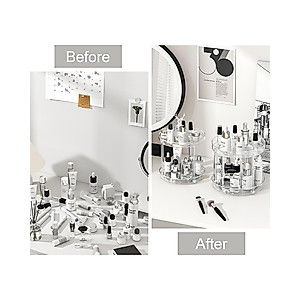 Roninkier 2-Tier Clear Lazy-Susan Turntable – 11-Inch Pantry Spice-Rack Cabinet-Organizer – Plastic Lazy Susan Makeup Organizer for Bathroom Countertop