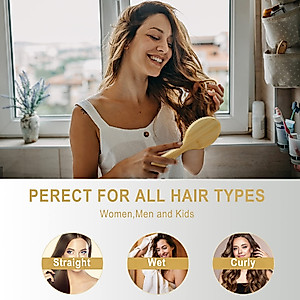 MRD Hair brush, Natural Bamboo Paddle Detangling Hairbrush, Massage Scalp Thick/Thin/Curly/Dry Hair For Women & Men Yellow