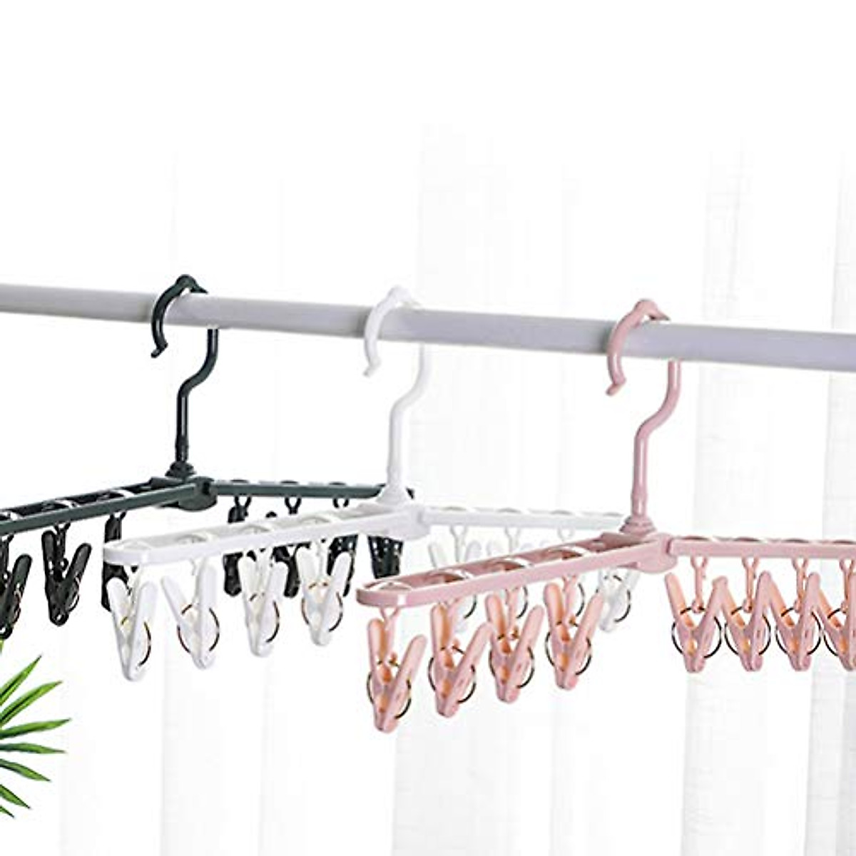 Cabilock Foldable Clip Hangers Clothes Sock Underwear Clips Space Saving Windproof Drying Racks Clothespins for Home Travel (Pink)