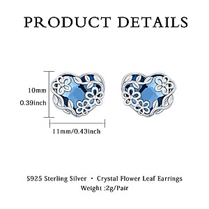 Daisy Earrings Sterling Silver Daisy Flower Leaf Earrings Studs Heart Shaped Blue Crystal Earrings Flower Jewelry for Women Teen