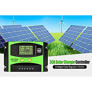 CarBest 30A Solar Charger Controller, 12V/24V Solar Panel Intelligent Regulator with Dual USB Port and LCD Display (Upgraded)