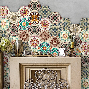 Alwayspon 10 Pcs Hexagon Non-Slip Floor Sticker for Home Decor, Peel and Stick Self-Adhesive Wall Sticker for Living Room Kitchen Bathroom, 7.9x9.1inch