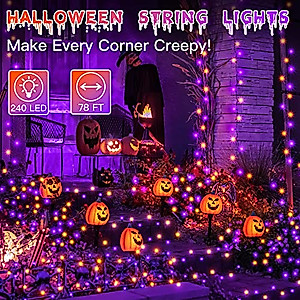 Ollny Halloween Lights Outdoor Indoor Decorations, 78FT 240LED Orange and Purple String Lights Waterproof, 8 Modes Plug in Timer Halloween LED Fairy Lights for Party Yard Tree Room Holiday Decor