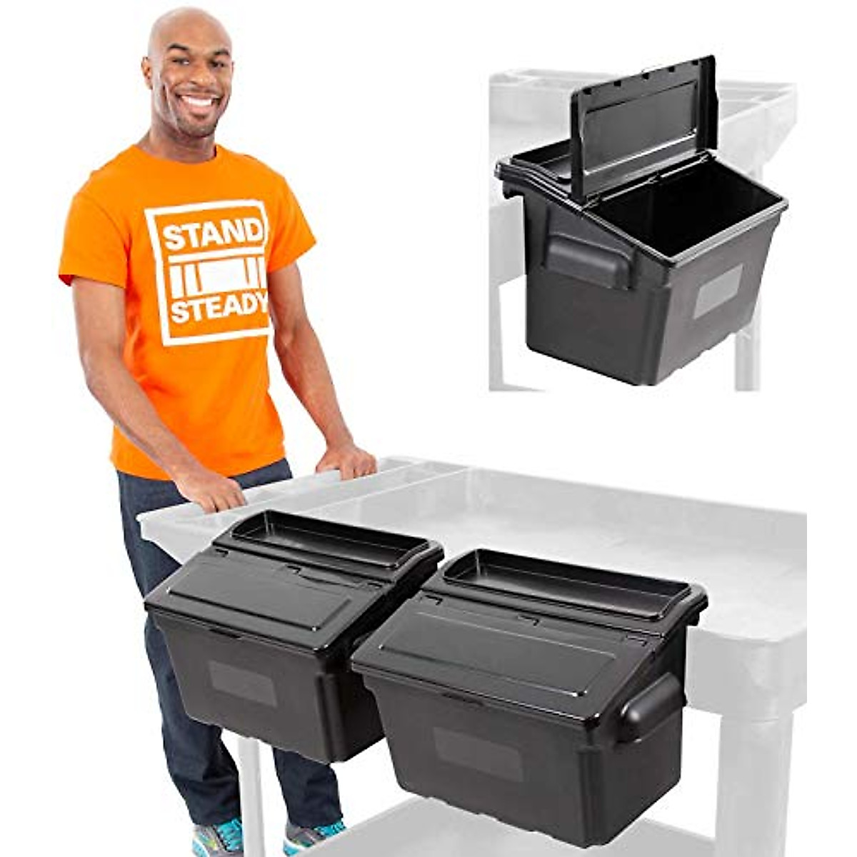 Tubstr Storage Bins for Utility Carts | 2 Attachable Plastic Tubs w/Removable Lids | 3 Gallon Bins Fit Most Utility Tub Carts | Easy Removable Storage for Tools & Supplies (Black /2-Pack/Bins Only)