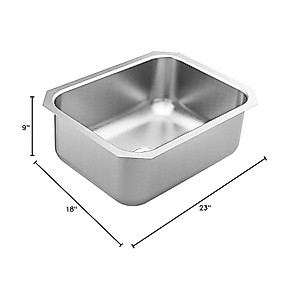 Moen GS18190 18000 Series 23.5-inch 18 Gauge Undermount Single Bowl Stainless Steel Kitchen Sink, 9-inch Depth