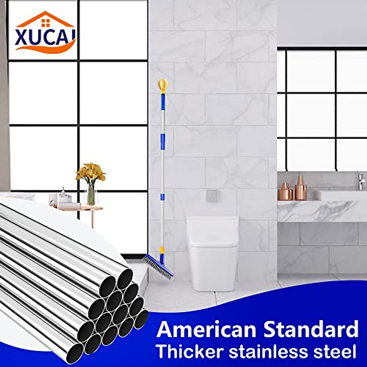 Long Handle Grout Brush for Floor to Wall Grout Line Cleaning,No Knees Floor Scrub Brush with Stiff Bristles for Tile,Shower,Bathroom,Toilet by XUCAI Household Cleaning Supplies-Dreamy Blue