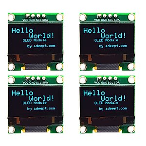 Adeept 4pcs 0.96 Inch OLED Module 12864 128x64 SSD1306 IIC I2C Serial Self-Luminous Display Board Compatible with Arduino Raspberry Pi and MCU(Blue) - Pins Soldered
