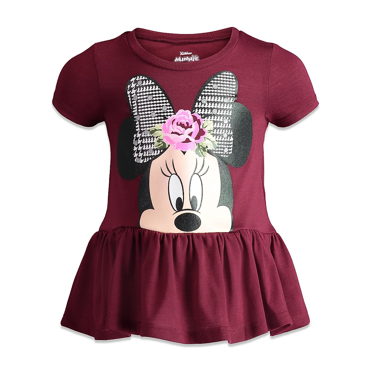 Disney Minnie Mouse Big Girls Peplum T-Shirt and Leggings Outfit Set Wine Red 8