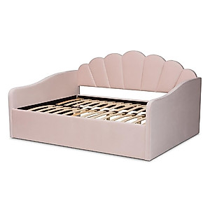 Baxton Studio Timila Modern and Contemporary Light Pink Velvet Fabric Upholstered Queen Size Daybed