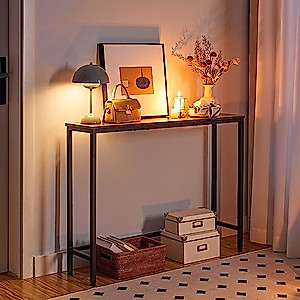 HOOBRO Console Table, Sofa Table with Support Bar, Hallway Entrance Table for Living Room, Entryway, Corridor, Sturdy, Easy Assembly, Wood Look Accent Table, Rustic Brown and Black BF751XG01