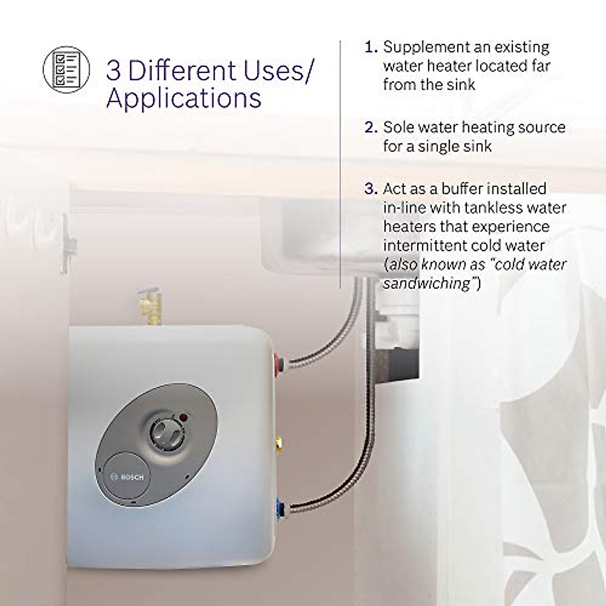Bosch Electric Mini-Tank Water Heater Tronic 3000 T 7-Gallon (ES8) - Eliminate Time for Hot Water - Shelf, Wall or Floor Mounted
