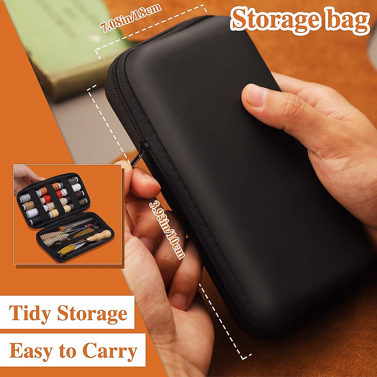 TLKKUE Leather Upholstery Repair Sewing Kit, Leather Crafting Tools and Supplies Leather Working Kit with Waxed Thread Heavy Duty Sewing Needles Awls Thimble for Shoes Sofa Carpet Repair and Sewing