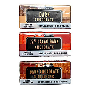 Trader Joe's Belgian Dark Chocolate Bars 3 Variety Pack - Total 9 Bars, 1.7 ounces