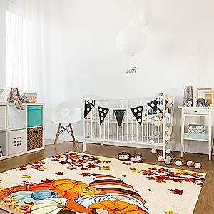 2' x 3' Fall Gnomes Area Rug,Outdoor Indoor Washable Carpet Area+Rug for Living Room,Kids/Boys/Girls Bedroom,Bathroom,Classroom,Kitchen,Hallway,Throw Floor Mat Thanksgiving Autumn Pumpkin Maple Leaves