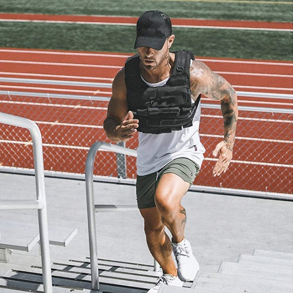 Leidowei Men Quick-Drying Breathable Mesh Running Shorts, Training Double-Layer Fitness Short Pants White S