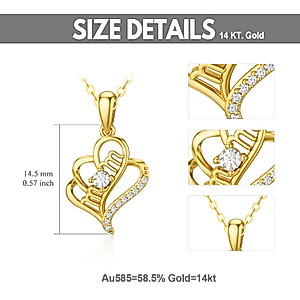 Rikelus Mothers Day Gift for Mom,14K Real Gold Mom Heart Necklace for Women Wife Mom Grandma,Yellow Gold I Love You Mom Pendant Necklace Jewelry Gift for Mothers Day 16+1+1 inch