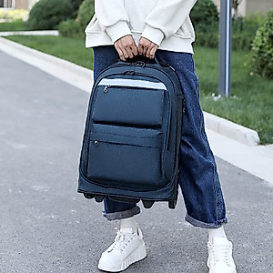 Waterproof Rolling Laptop Backpack Wheeled Carry-on Trolley Luggage,Business Travel Backpack,Multipurpose Waterproof Wheeled Backpack for Men and Women (Blue)