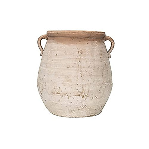 Creative Co-Op Large Orange & Whitewashed Terracotta Urn, 14 Inch High, Orange