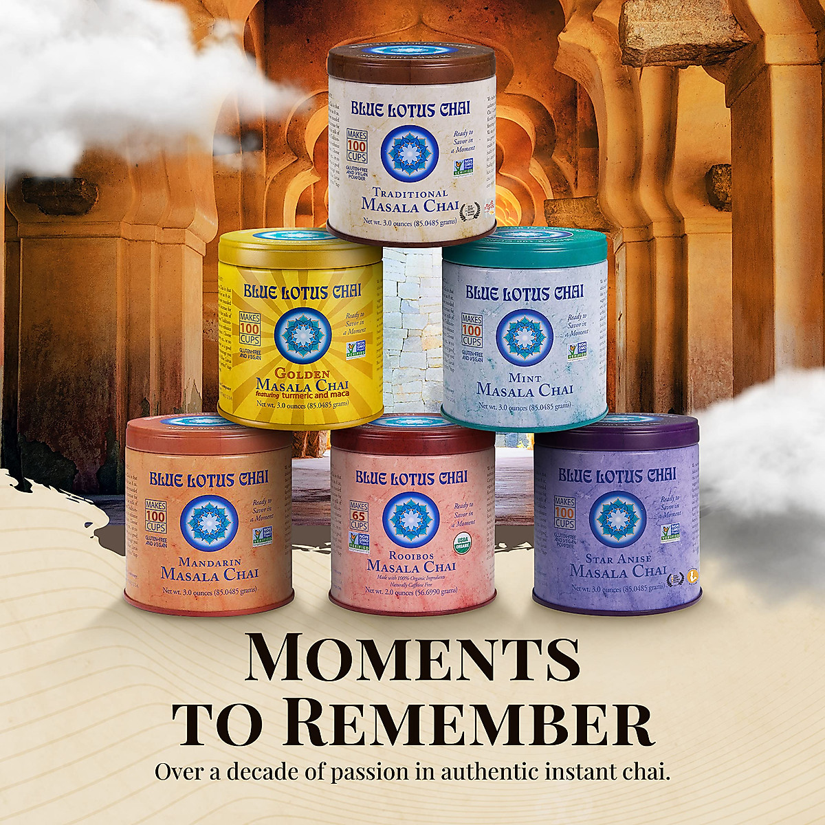 Blue Lotus Chai - Rooibos Flavor Masala Chai - Makes 65 Cups - 2 Ounce Masala Spiced Chai Powder with Organic Spices - Instant Indian Tea No Steeping - No Gluten