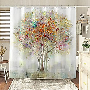 Kanuyee Colorful Tree Shower Curtain Shower Fabric Shower Curtain Flowers Shower Curtain (Colorful, 72x72inches)