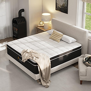 Ayeawo Queen Mattress, 10 Inch Hybrid Mattress with Soft Foam and Motion Isolation Pocket Spring, Queen Size Mattress in a Box, Medium Firm Mattress Queen Size with Breathable Fabric, Edge Support