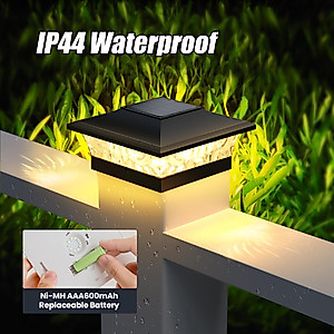 APONUO Deck Post Lights Solar Powered,6x6 Post Cap Solar Light 2 Color Mode Outdoor Waterproof for Fence Post Caps 4x4,6x6 Wood&4x4 5x5 Vinyl Deck Post Caps,Black,12 Pack