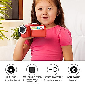 Kids Digital Camera, 2-inch Color TFT Display Digital Video Camera, Portable Children Kids 16X HD Camera, Best Gift for Children(red)