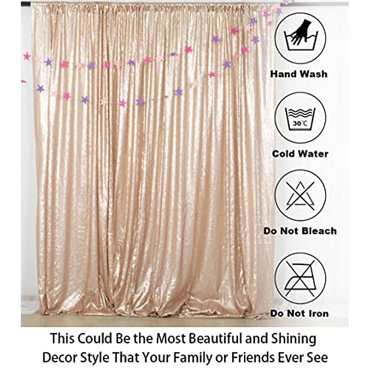 ShinyBeauty Sequence Backdrop Champagne 8FTx10FT Sequin Photo Backdrop Sequin-Backdrop-Curtain Elegant Backdrops 8x10-0827E