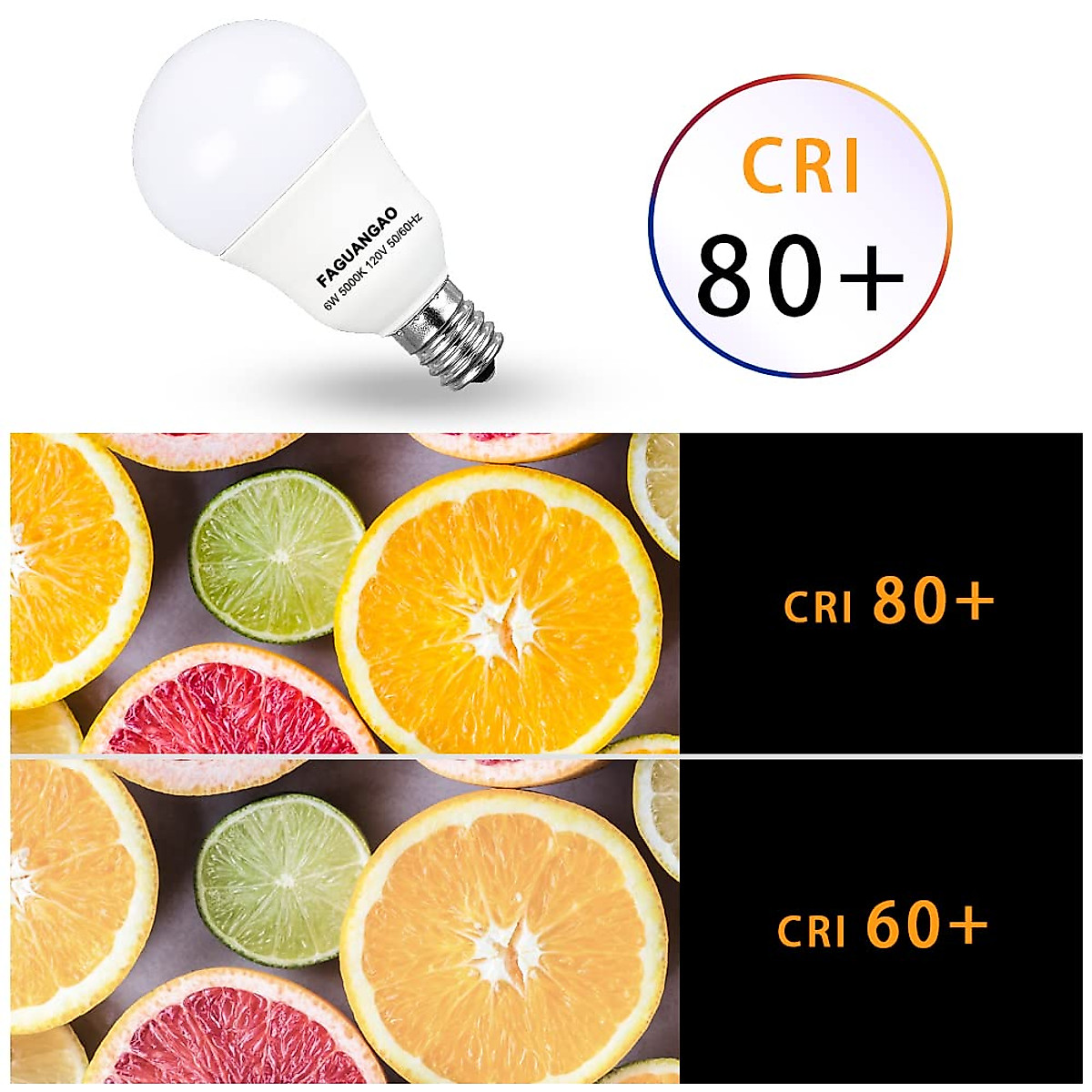 FAGUANGAO E17 Intermediate Base LED G14 Bulbs, 6W 60W Equivalent, 5000K Daylight, 600LM,Globe Light Bulbs for Ceiling Fan, Chandelier Lighting, Not Dimmable, Pack of 4