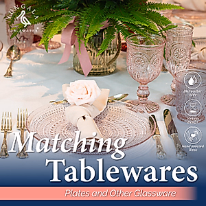 Pink Glassware Bundle - Vintage Glassware Collection for Party - Wine Glasses Set of Pink Goblets and 6 Pink Tall Tumblers - Matching Pink Drinking Glasses with Sunflower Emboss Design