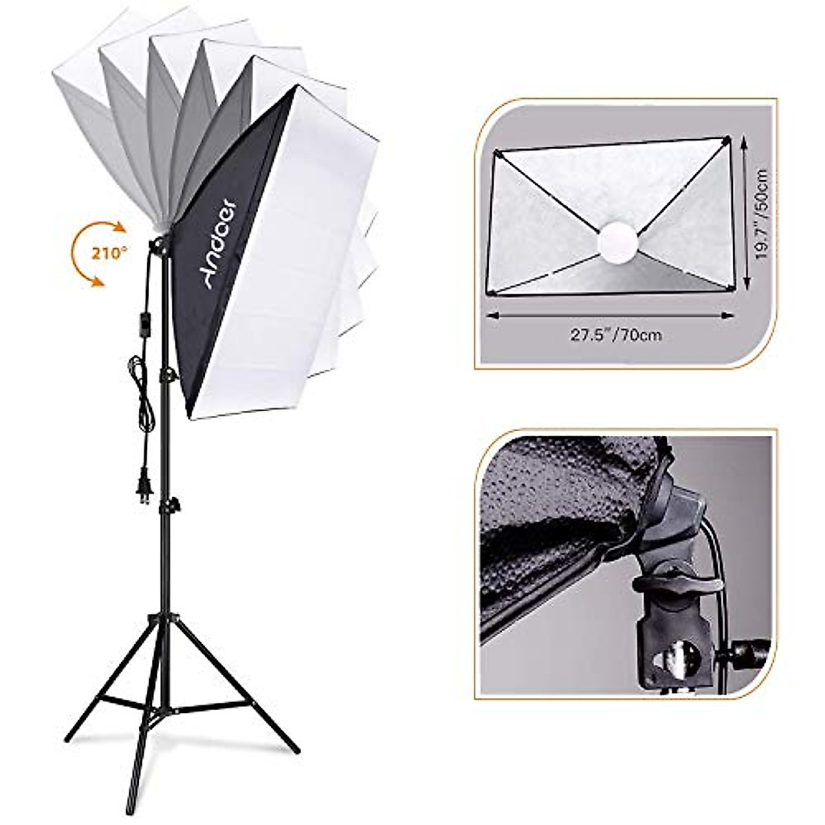 Andoer Studio Photography Light kit Softbox Lighting Set with 85W 2800K-5700K Bi-Color Temperature LED Light * 2 + 50x70cm Softbox * 2 + 2M Light Stand * 2 + Remote Control * 2 + Carry Bag * 1