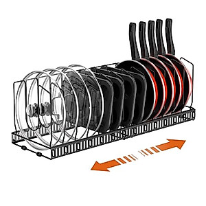 Housolution Pot Lid Organizer, Upgraded Expandable Pot and Pan Organizer with 14 Adjustable Deeper U-Shaped Dividers, Pot and Pan Storage Rack Lid Holder for Cabinet, Black