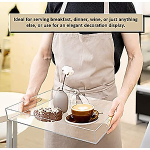 Durable Acrylic Tray Breakfast Serving Tray - 5MM Thick Big Rectangular Waterproof Acrylic Serving Platter with Handles for Coffee, Tea, Food -Elegant Acrylic Decorative Tray (Clear Tray-16''x12'')