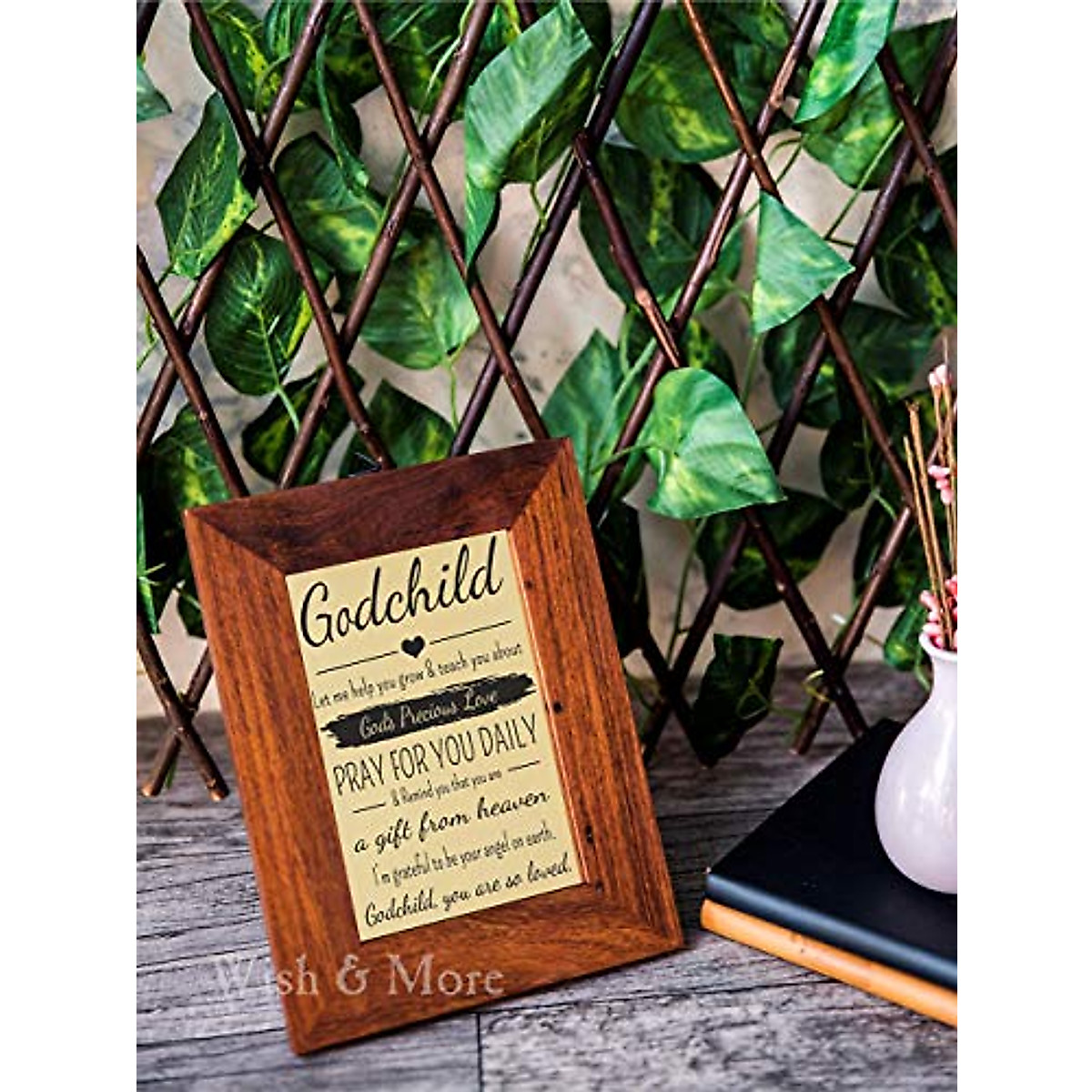 Christening Baptism Gift - Prayer Bible Verse Engraved on Framed Brass Gold Metal Plate, Spiritual Goddaughter Godson Godchild Gift - Christening Keepsake Holy Spirit