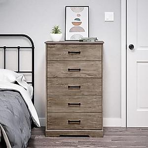 Prepac Rustic Ridge Farmhouse Dresser, Brown Dresser for Bedroom, Chest of Drawers with 5 Drawers 18.5" D x 27.5" W x 43.5" H, DBDR-1605-1