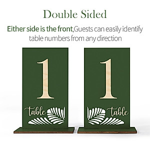 HZGUEOSTB Wooden Table Numbers 1-15,3.2x5.8 Inch Double Sided Rustic Olive Green Wedding Table Number Signs with Wooden Base,Wedding Centerpieces for Banquet Restaurant Party Decor(Olive Green, 1-15)