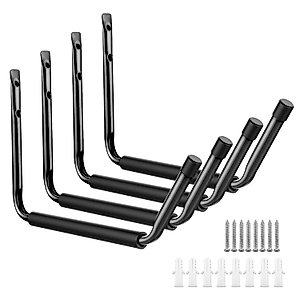 Heavy Duty Garage Indoor Kayak Storage Hooks Hanger, Wall Mounted Utility Hanging Cradle Rack for Canoe Paddle Board, Ladder, Folding Chairs, Hose, Bicycle and Tools (4 Pack, Black)