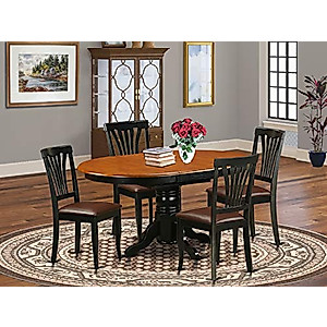 East-West Furniture AVON5-BLK-LC Kitchen Dining Table Set- 4 Dining Chairs with Faux Leather Seat and A Wonderful Butterfly Leaf Pedestal Dining Table (Cherry & Black Finish)