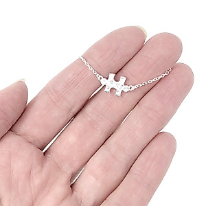 Dote Puzzle Piece Dainty Genuine .925 Sterling Silver Hammered Necklace w/ 16-18" Adjustable Chain Autism Awareness (Hammered)
