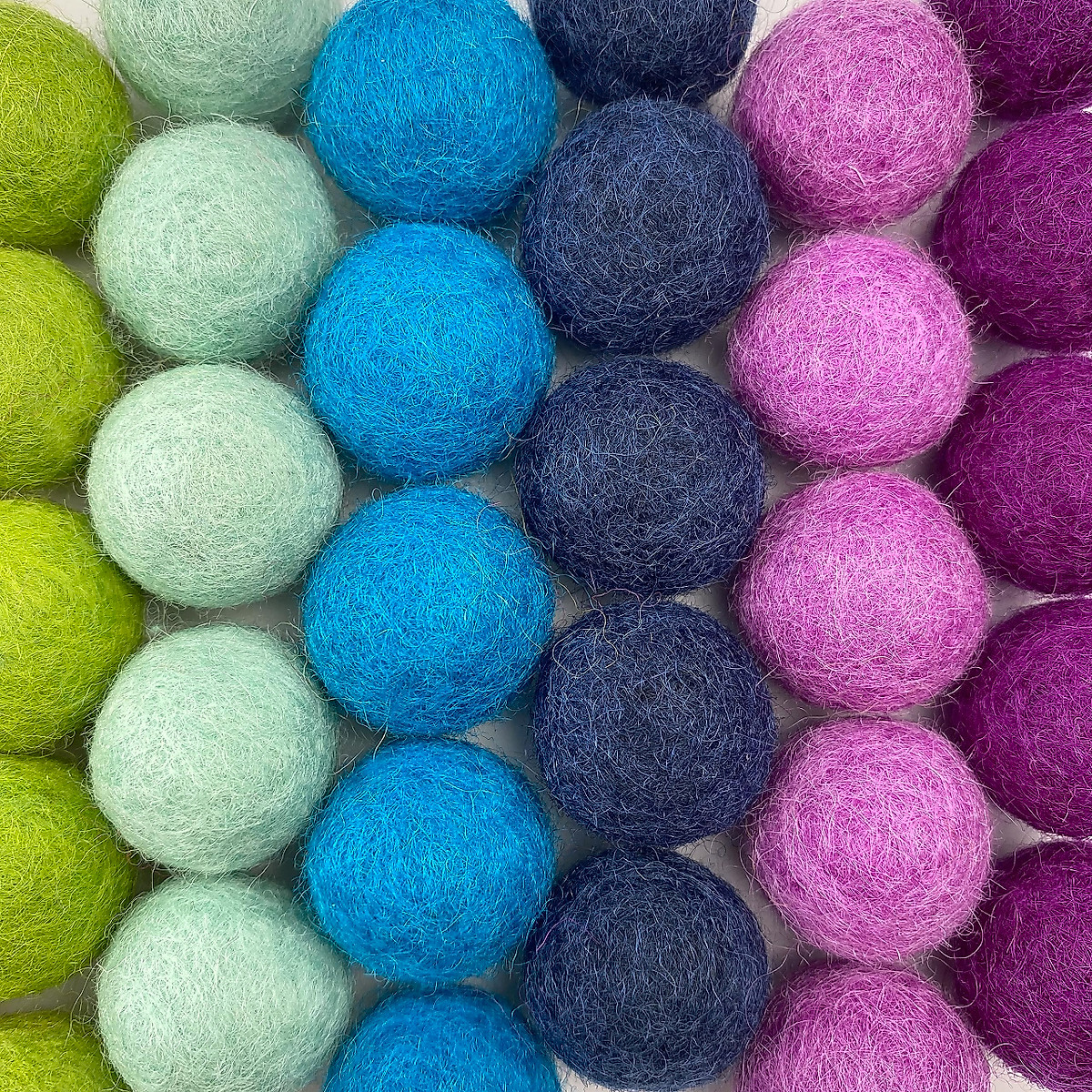 Rainbow Party - 100% Handmade Wool Felt Pom Poms - (50) Pure New Zealand Wool Felt Balls - DIY Pompoms - 0.8-1.0" Size - Drawstring Muslin Bag