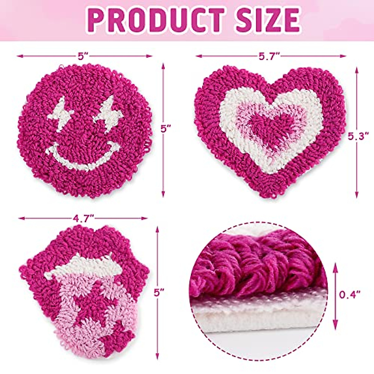 Preppy Tufted Coasters Smiling Face Cute Heart Pink Pastel Rug Funny Cup for Table Gifts Desk Coffee Room Kitchen Decor Drinks Housewarming Gift Y2K Aesthetic Stuff for Women Girls Students 4PCS