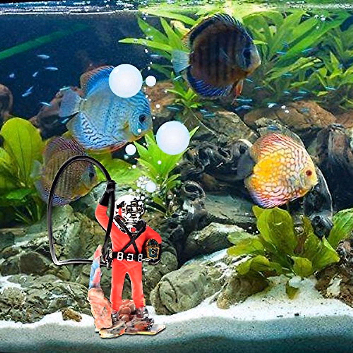 Saim Diver with Hose Live Action Aerating, Air Action Aerating Decorations Diver Movement Live-Action for Aquarium Fish Tank Ornament - Rose Red